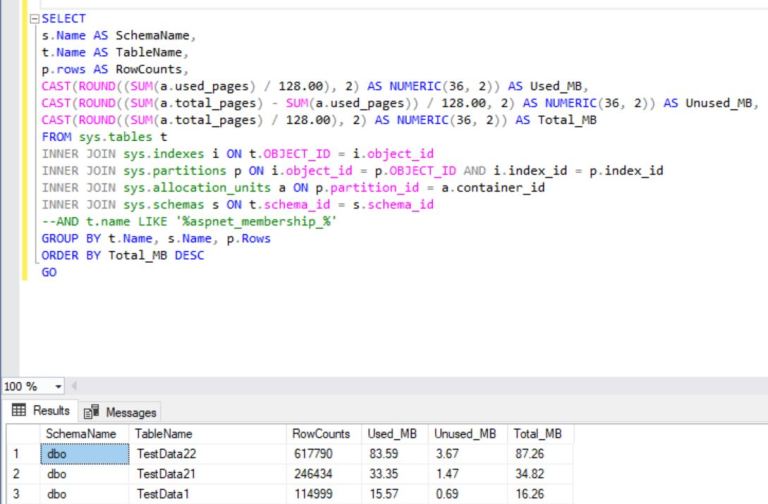 Get Table Row Count And Used Size – Big Data & SQL